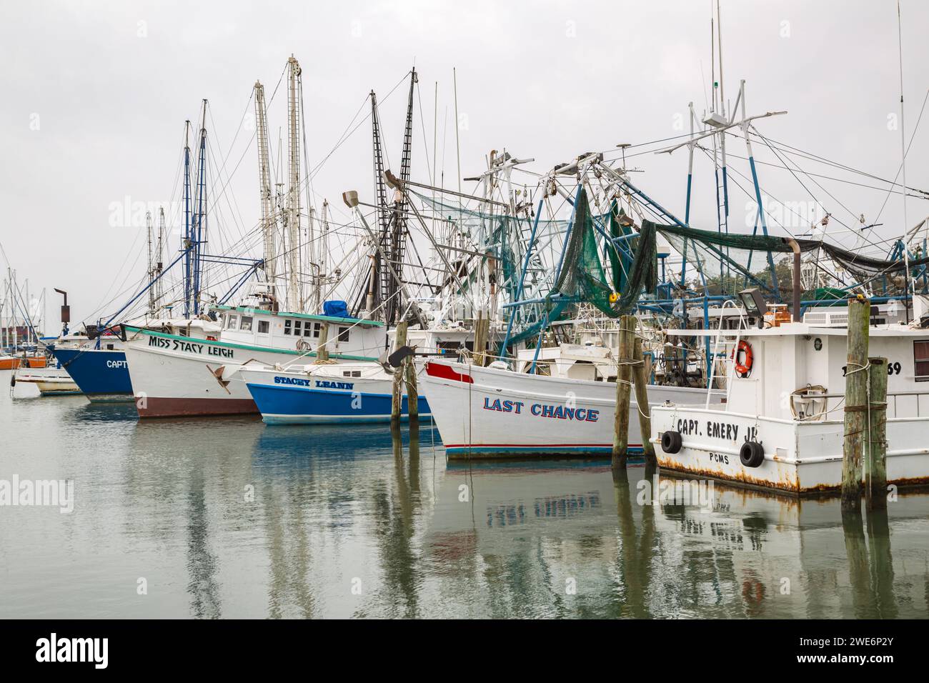 Commerial shrimp and fishing boats docked in the harbor at Pass ...