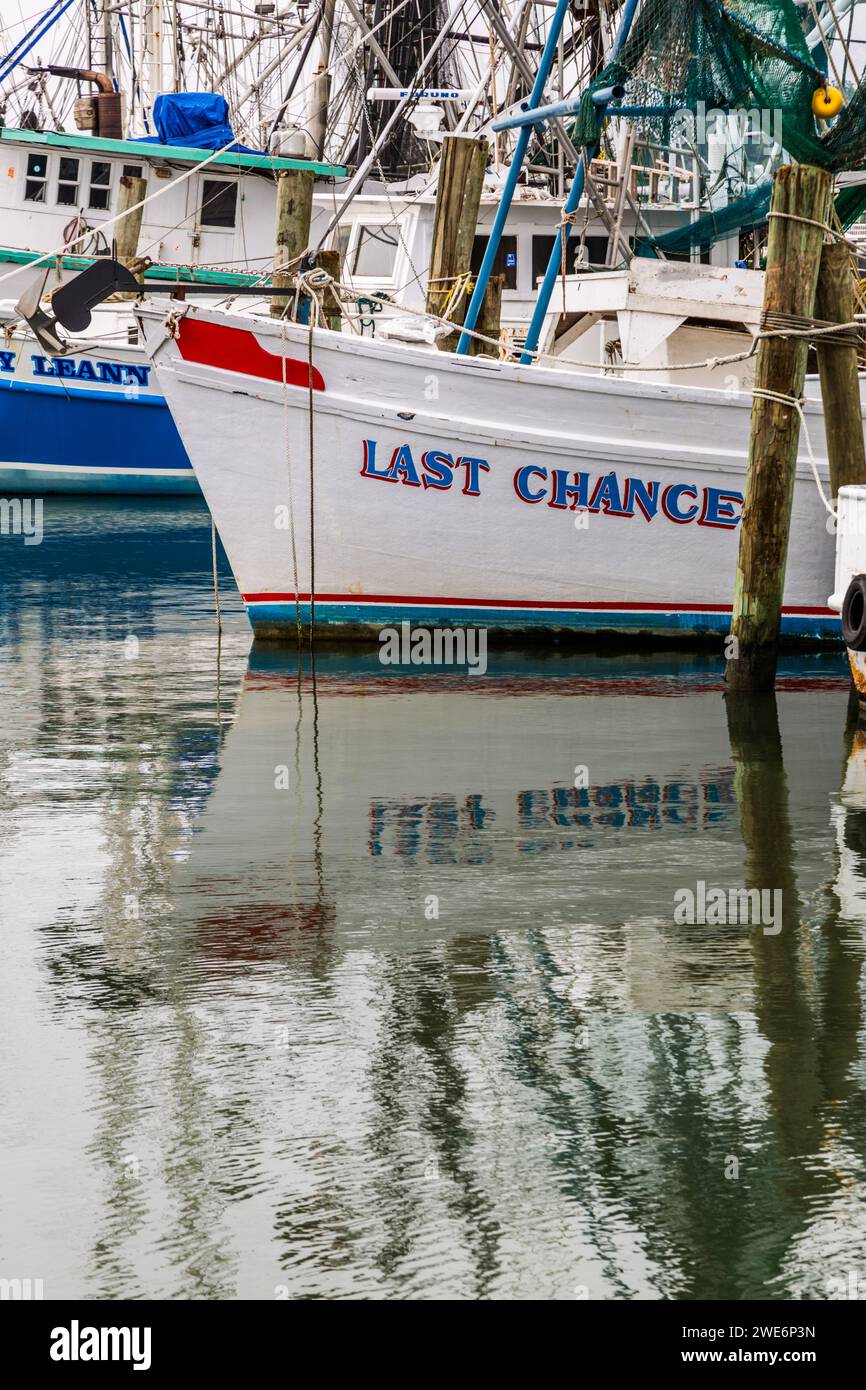 Commerial shrimp boat Last Chance docked in the harbor at Pass ...