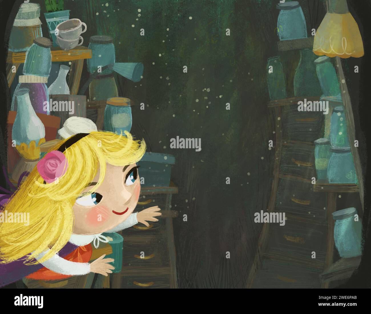 cartoon scene with hidden hole of some pantry full of jars illustration ...