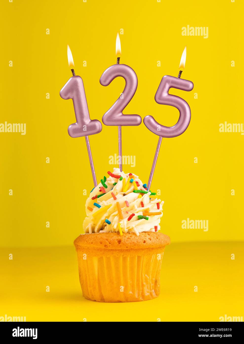 Birthday candle number 125 - Invitation card with yellow background ...