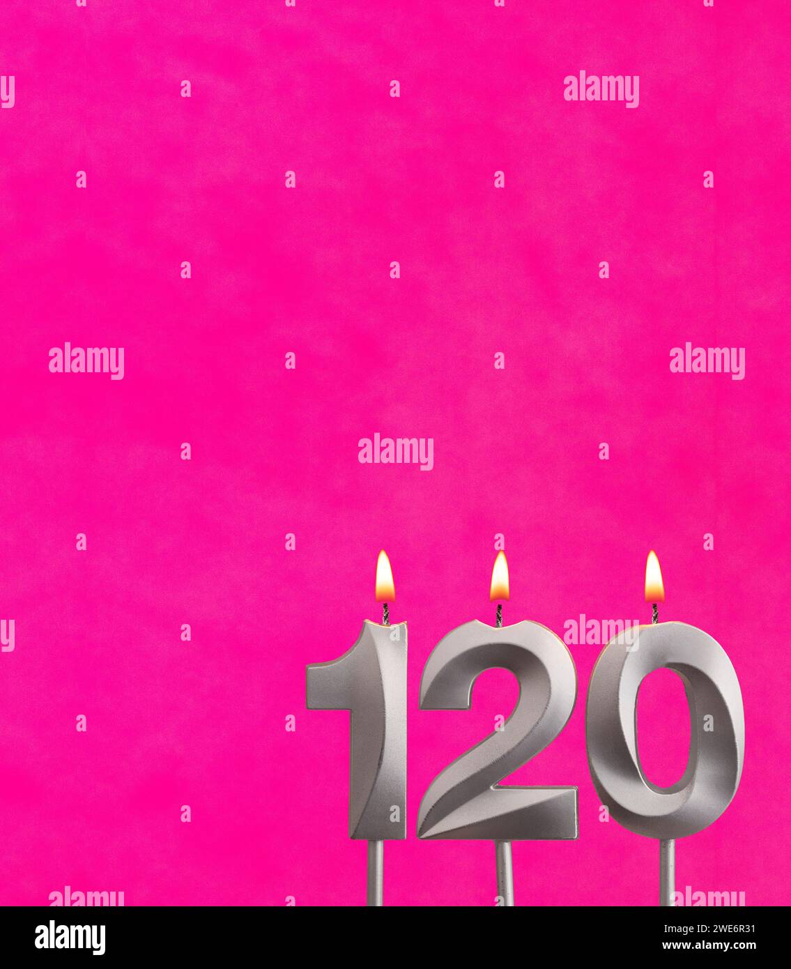 Candle 120 with flame - Birthday card in fuchsia background Stock Photo ...
