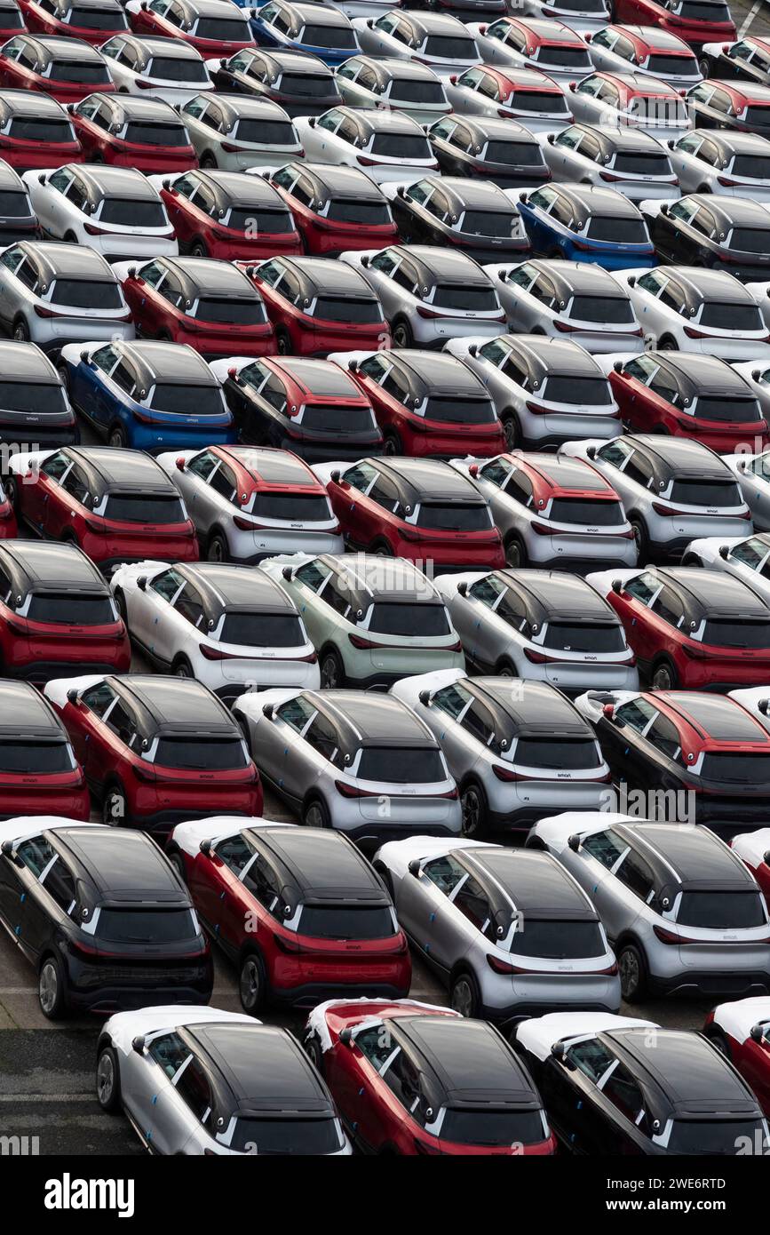 Zeebrugge Belgium Europe. 21.12.2024. New cars parked on the dockside ...