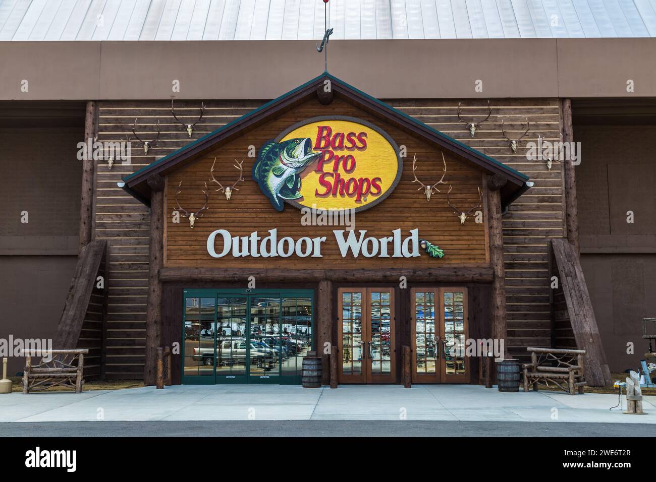 Front facade of Bass Pro Shops outdoor store in the Pyramid building in ...