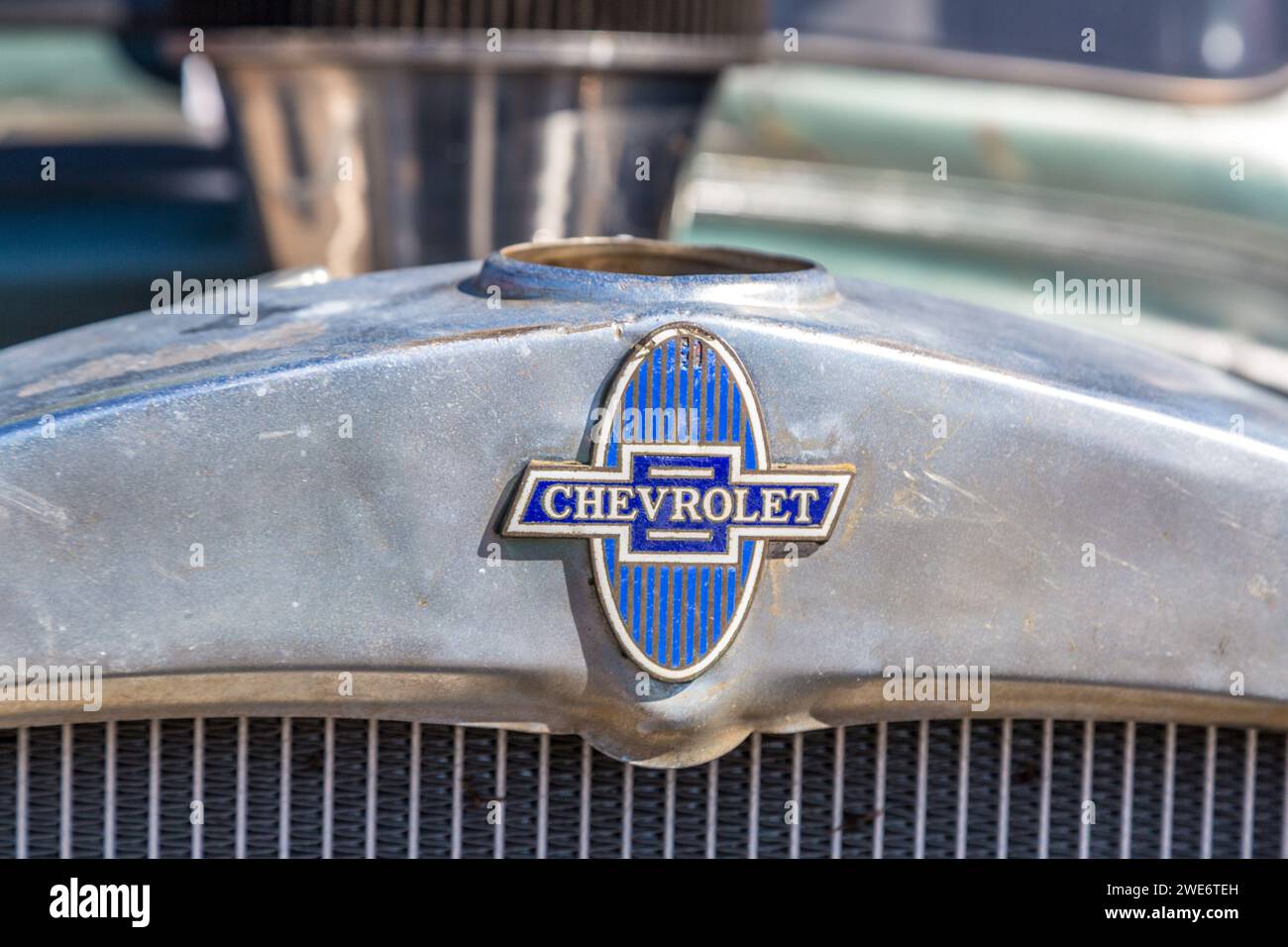 Chevrolet logo emblem on radiator of antique automobile Stock Photo - Alamy