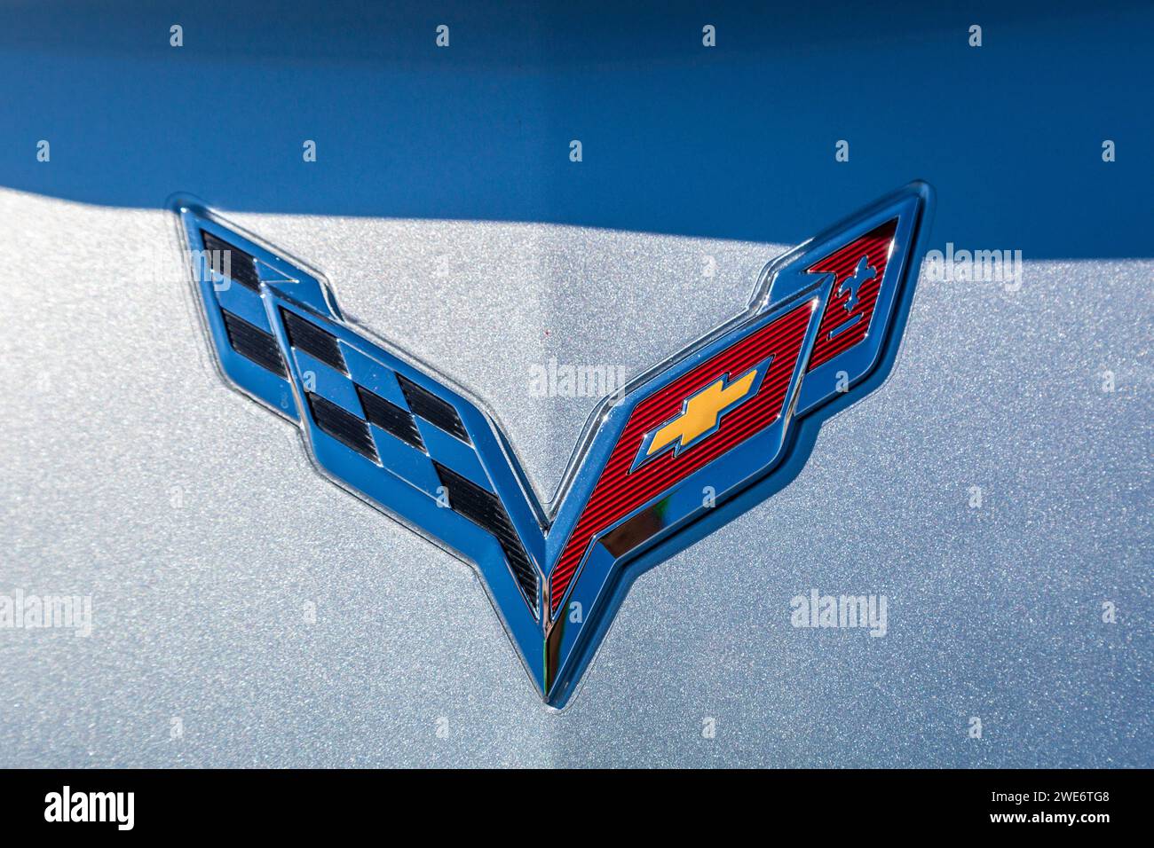 Chevrolet Corvette emblem on hood of vehicle Stock Photo - Alamy