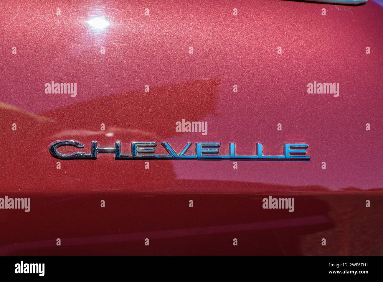 Chevrolet Chevelle emblem on body of restored classic car Stock Photo ...