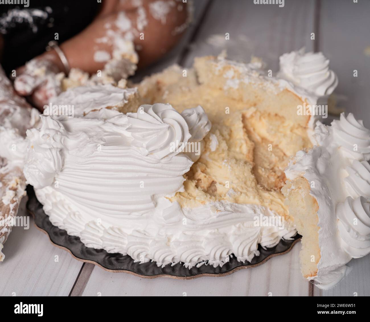 One year old cake smashed cake Stock Photo - Alamy