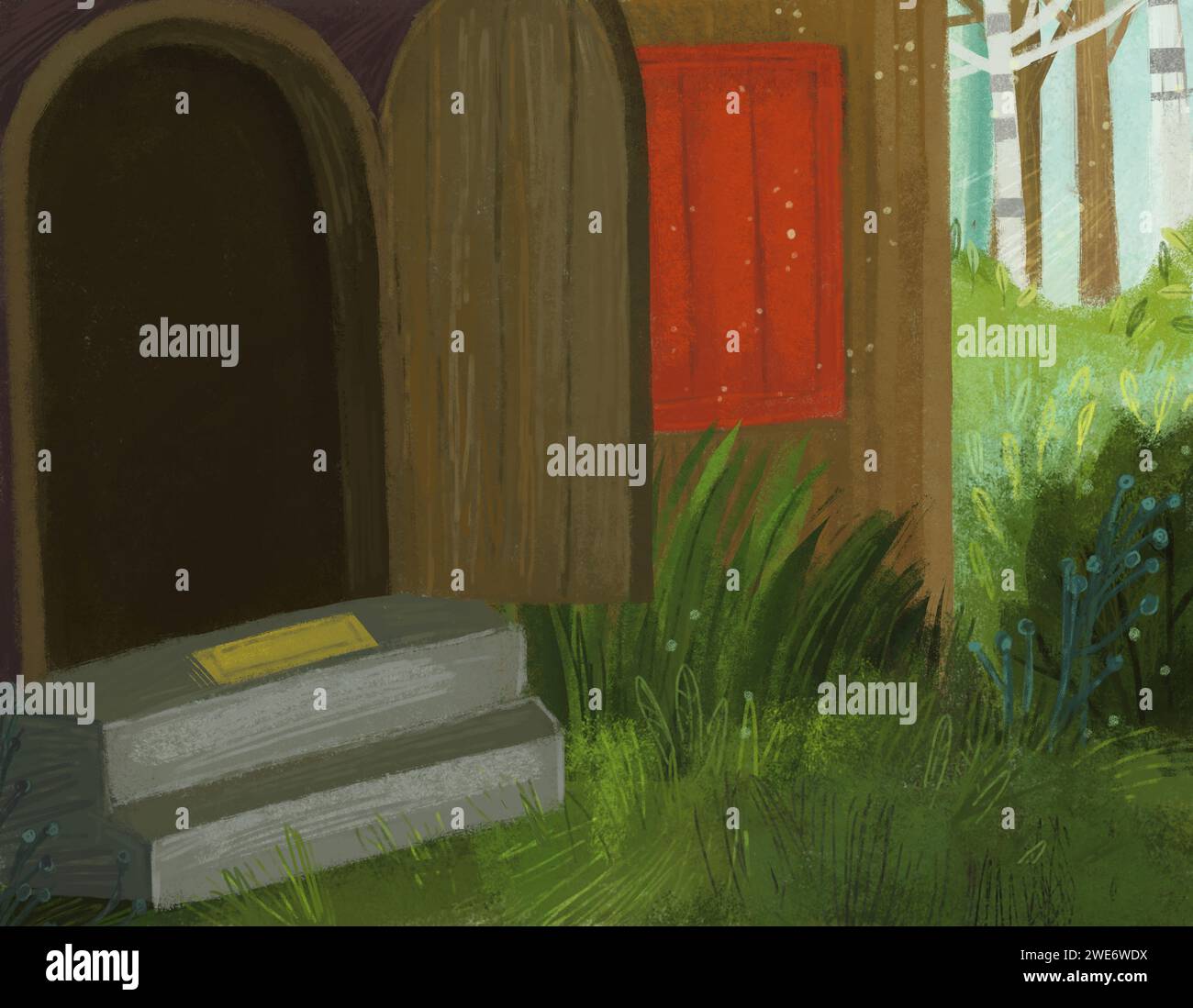 cartoon scene in the hidden room of some cosy house like house with ...