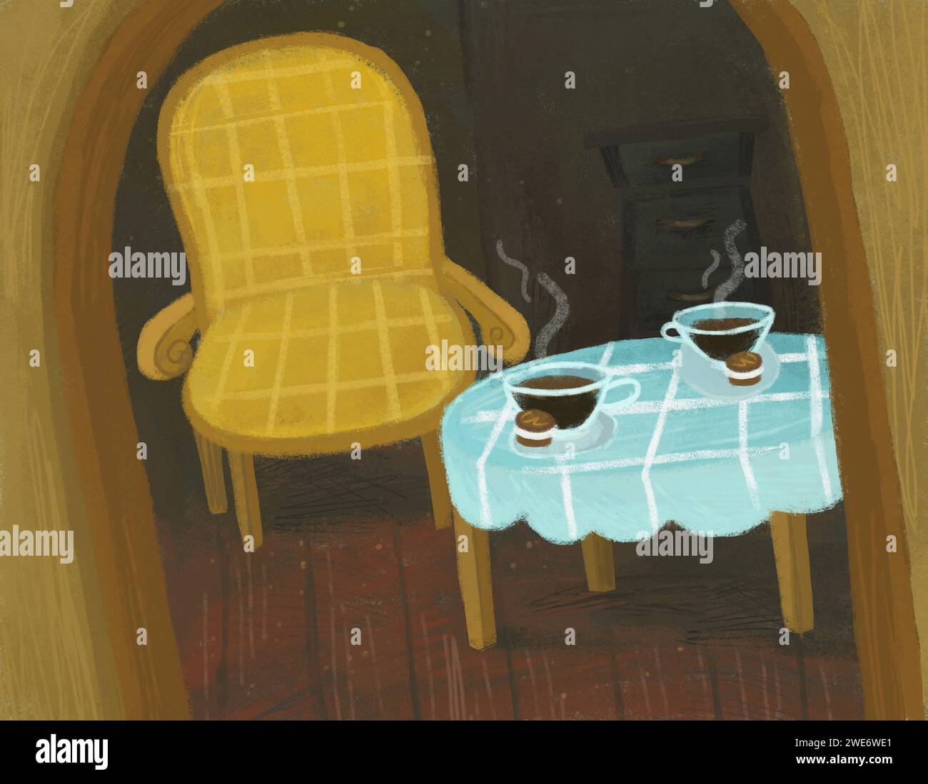 cartoon scene in the hidden room of some cosy house like house with ...