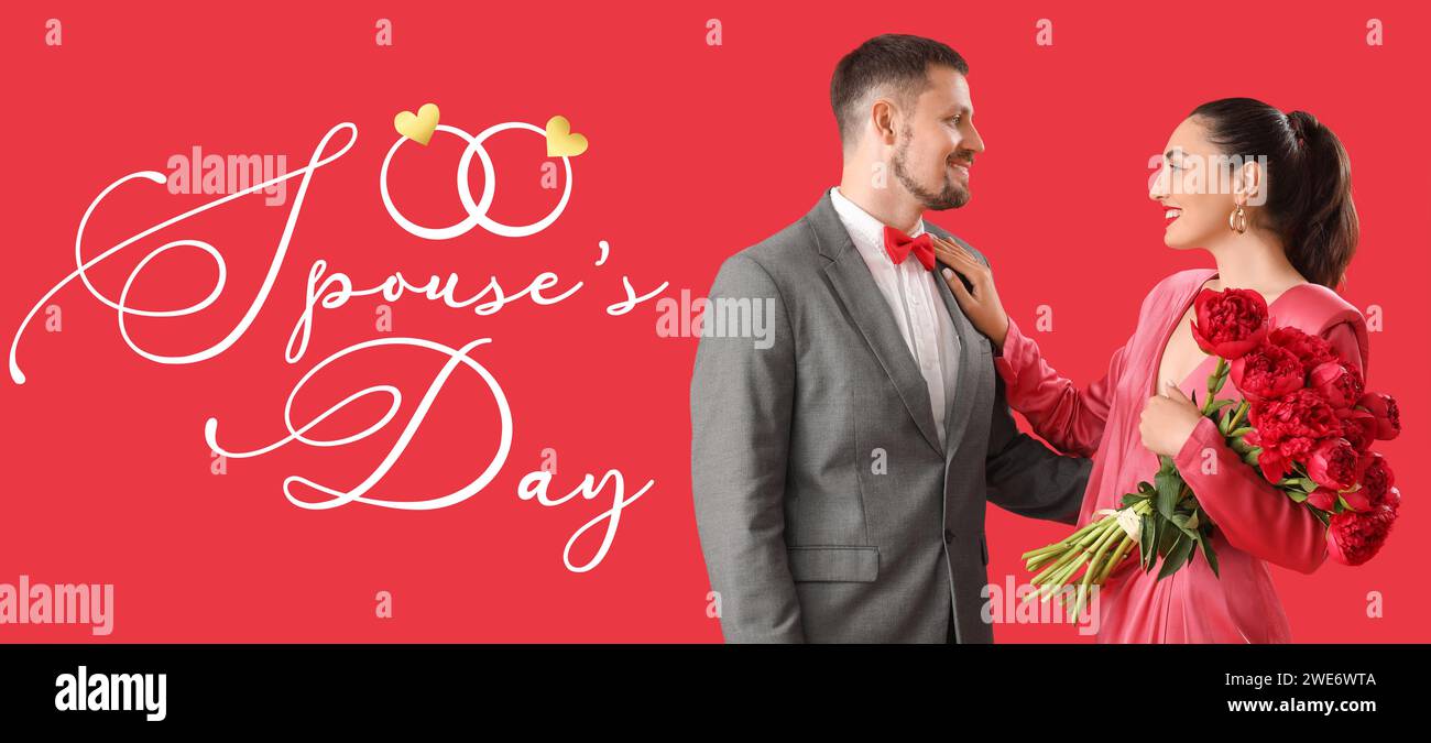 Banner for National Spouses Day with happy engaged couple Stock Photo ...