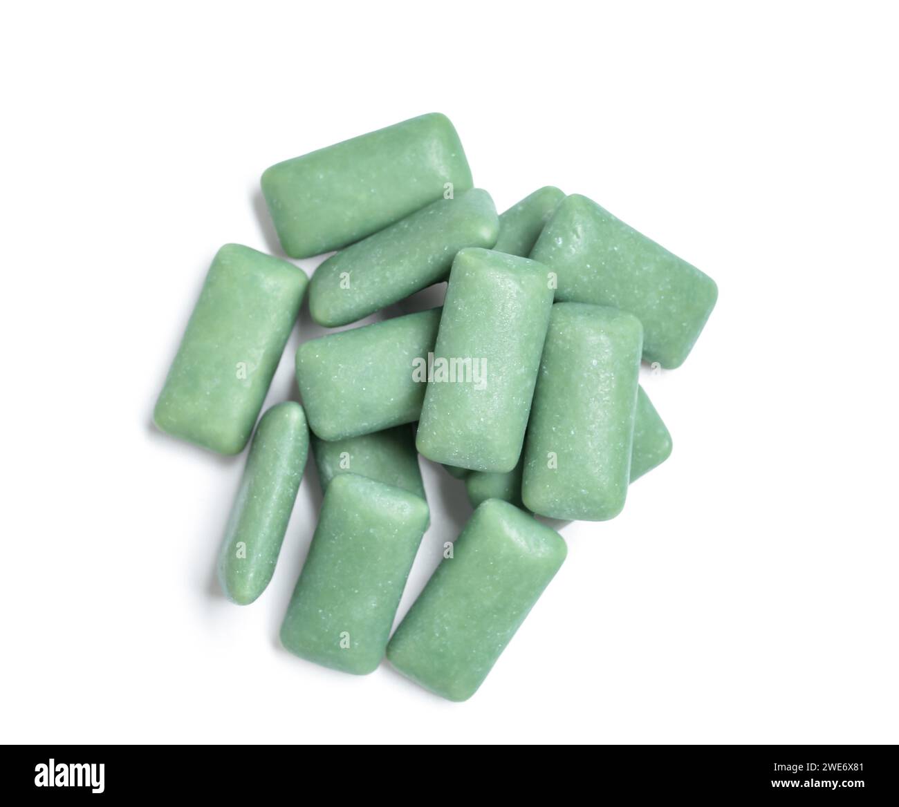 Green chewing gums on white background Stock Photo - Alamy