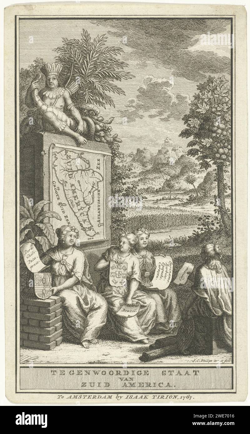 Allegory in South America, Jan Caspar Philips, 1767 print Landscape ...