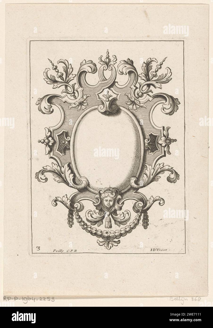 Cartridge puts garland, Jean Duvivier, 1712 print A cartouche with a ...