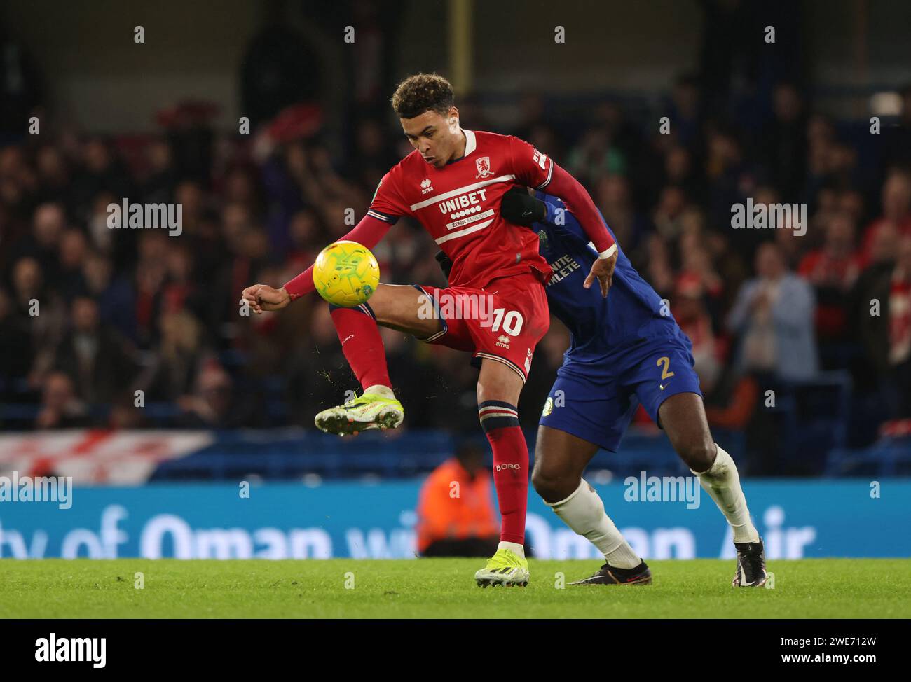 London, UK. 23rd Jan, 2024. Morgan Rogers (M) Axel Disasi (C) at the ...