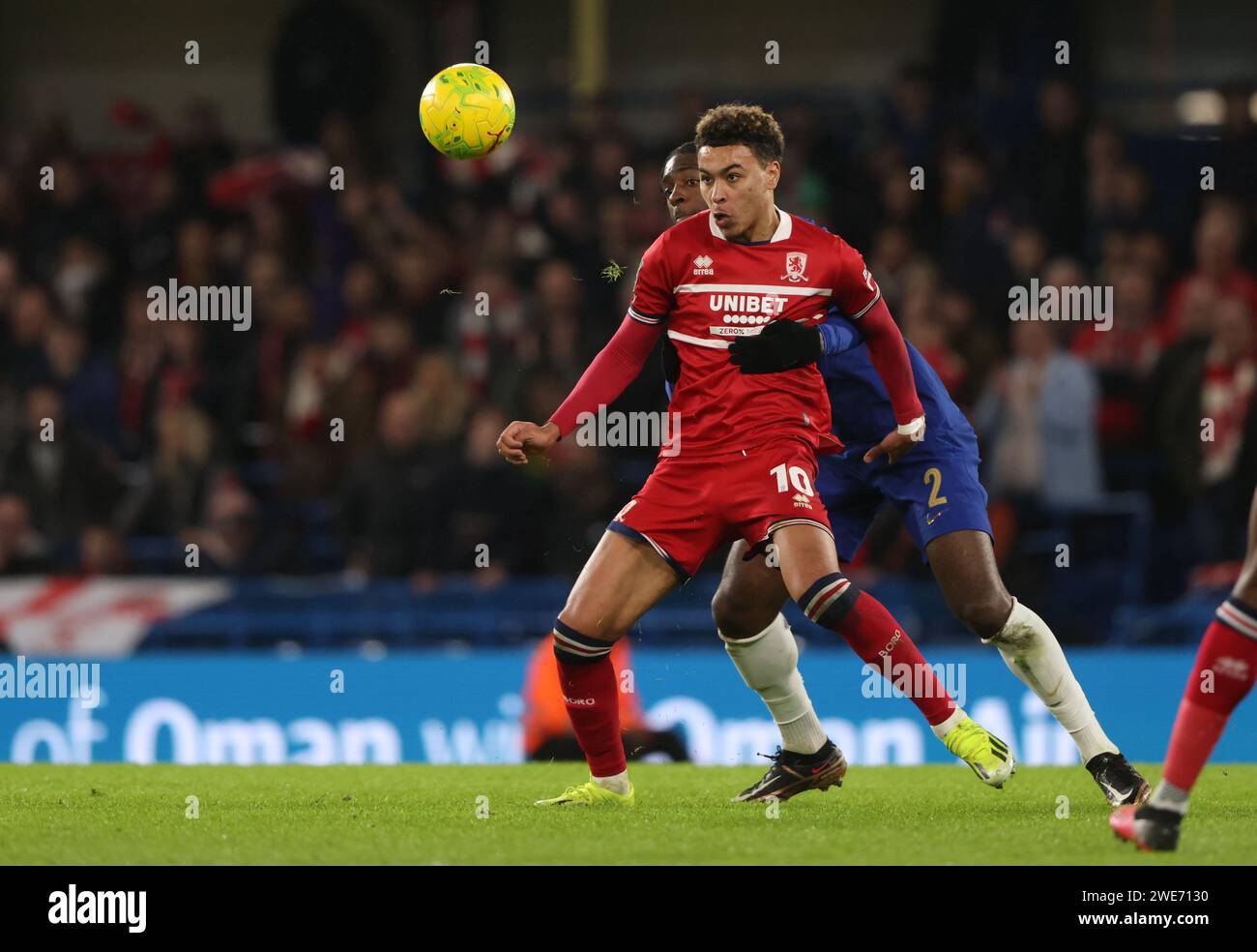 London, UK. 23rd Jan, 2024. Morgan Rogers (M) Axel Disasi (C) at the ...