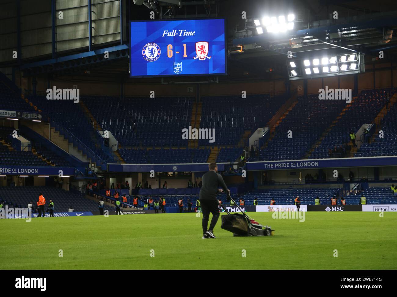 London, UK. 23rd Jan, 2024. The scoreboard show the final score of 6-1 ...