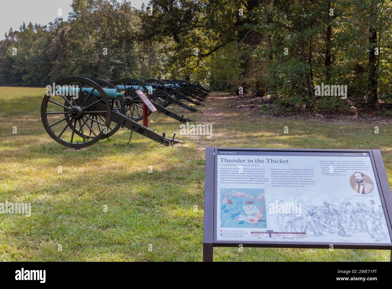Sign on the battlefield tells visitors the history of the Battle of ...