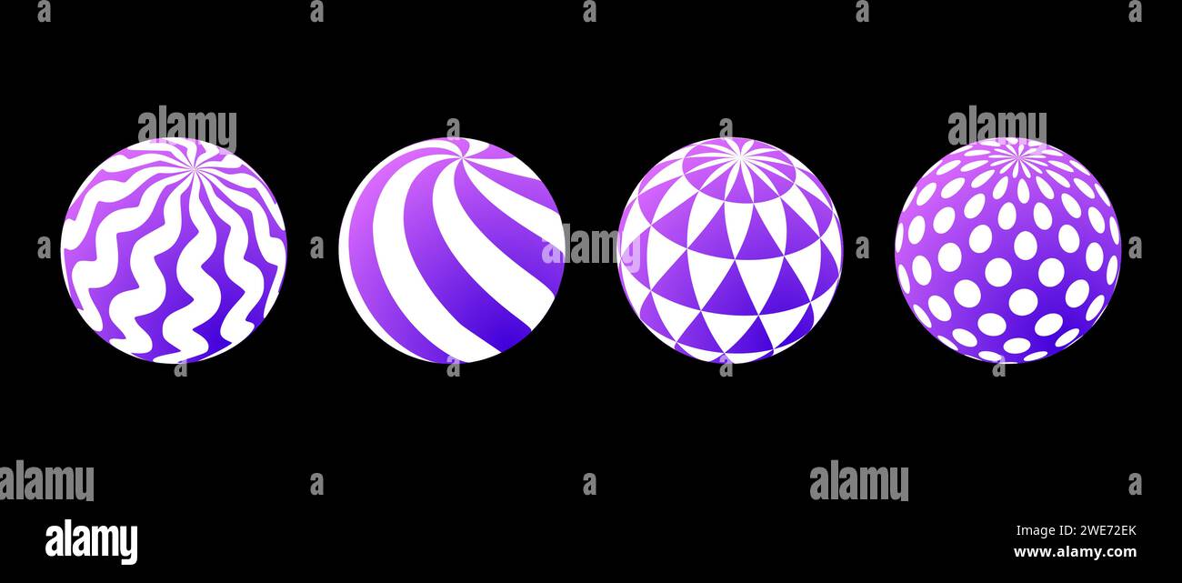 Collection of spheres with different patterns. Striped, dotted and ...