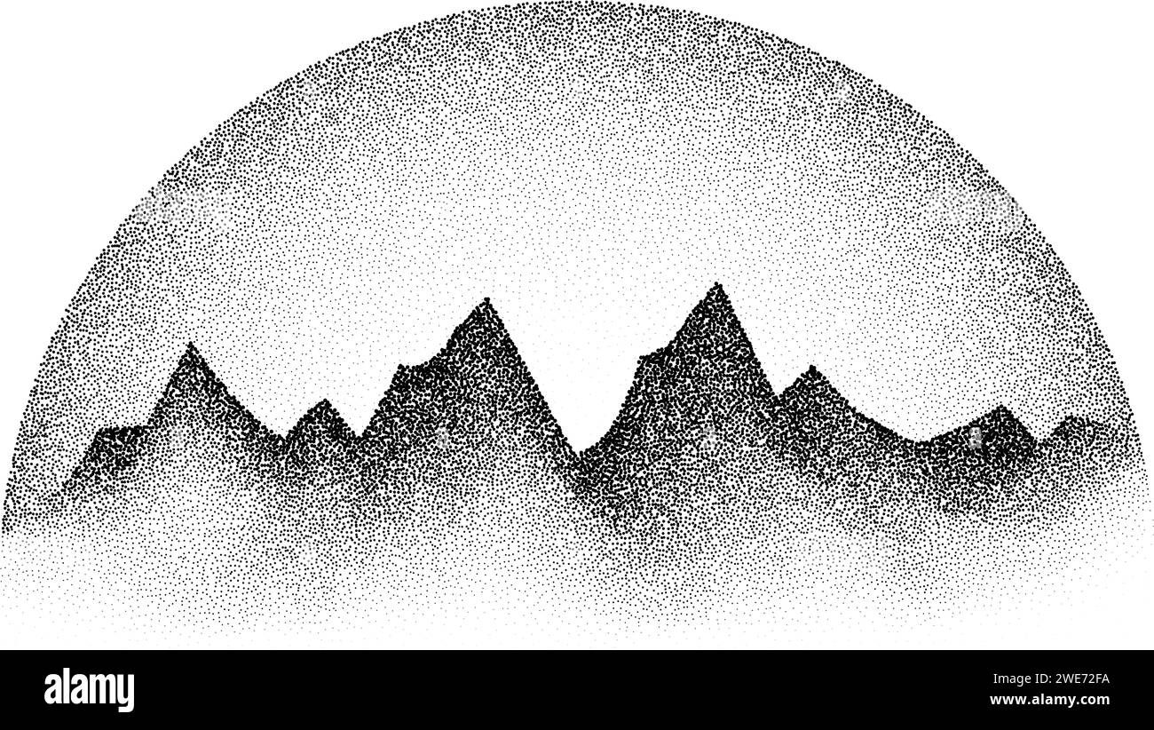 Grain stippled mountain range. Dotted landscape terrain silhouette ...