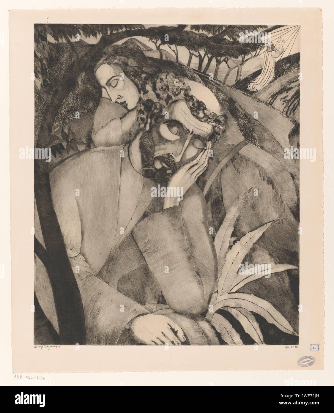 Christ Op de Olijf Mount, Lodewijk Schelfhout, 1924 print Two sleeping ...
