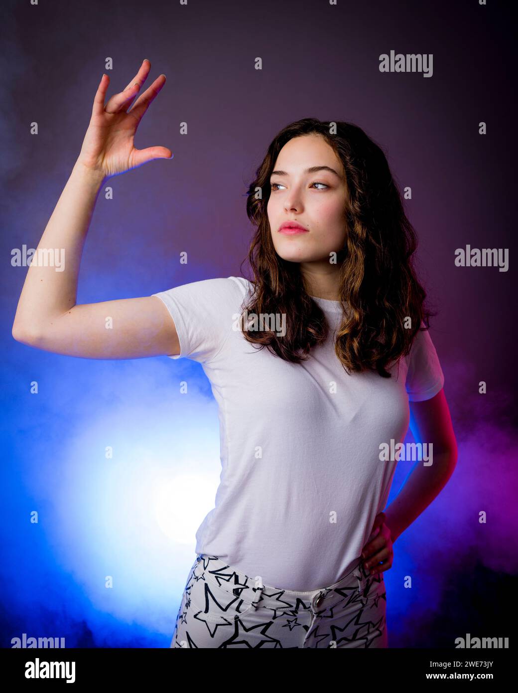 Teenage Girl Casting Spells Magic Studio Fog Gel Lighting Stock Photo ...