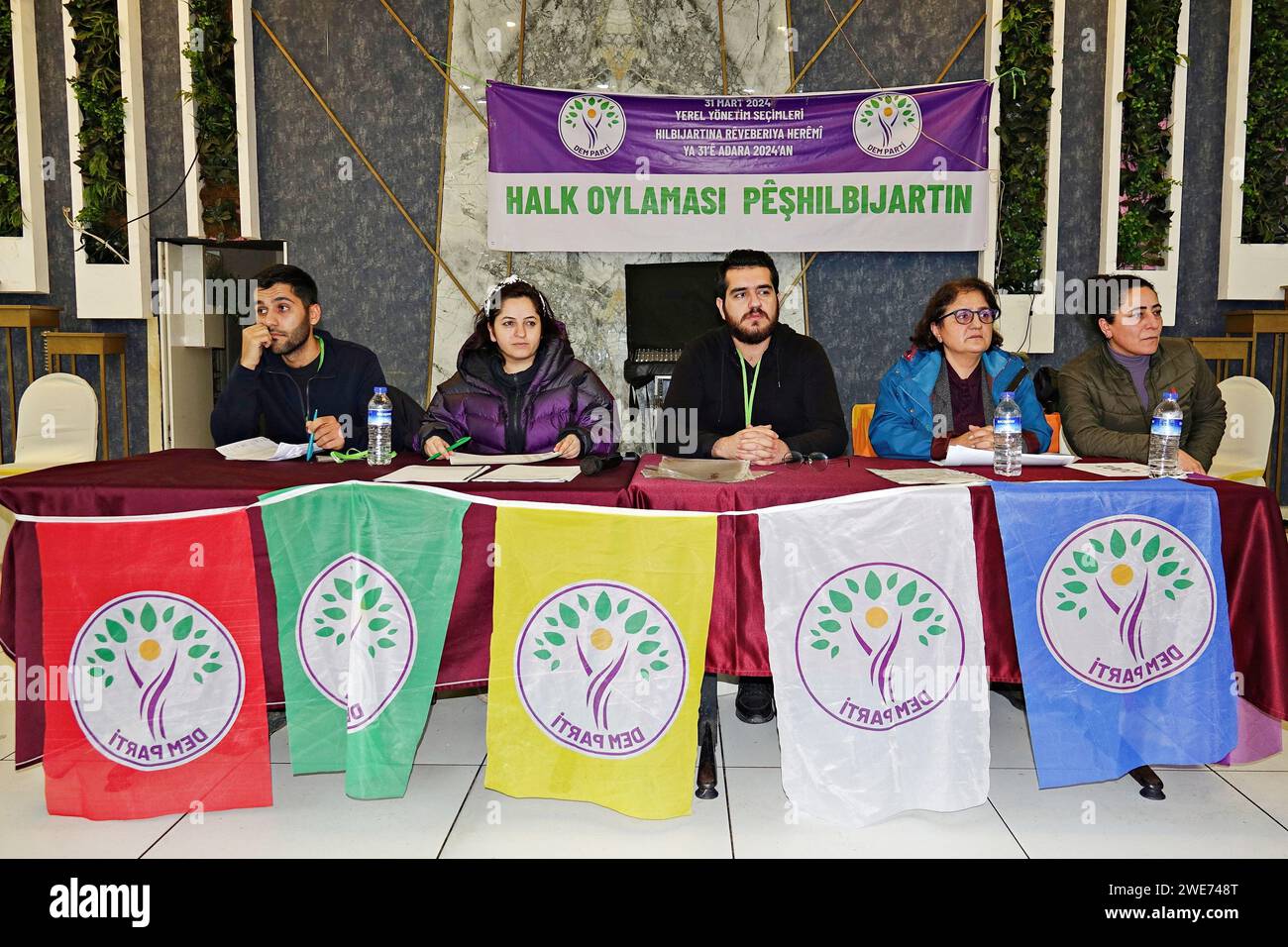 Members of the DEM Party's delegation organising the referendum are ...