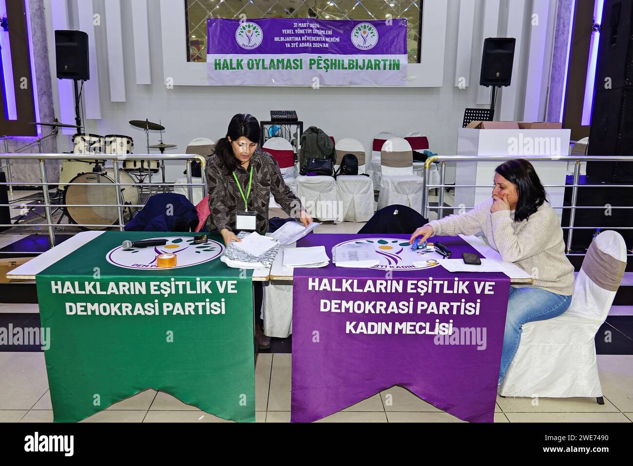 Two female delegates from the referendum centre of DEM Party in ...