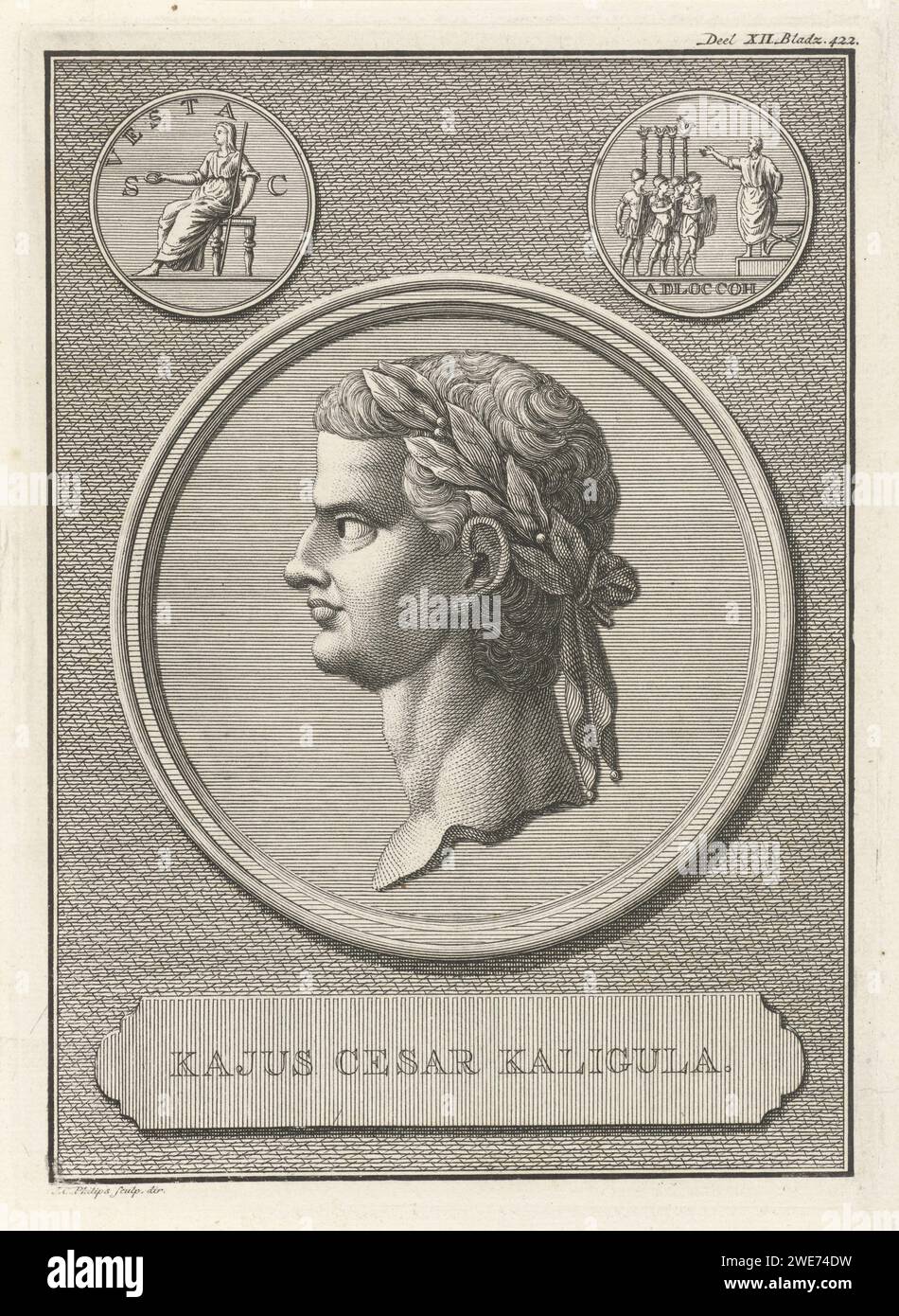 Portrait of Emperor Caligula, Jan Caspar Philips, 1746 print Medal with ...