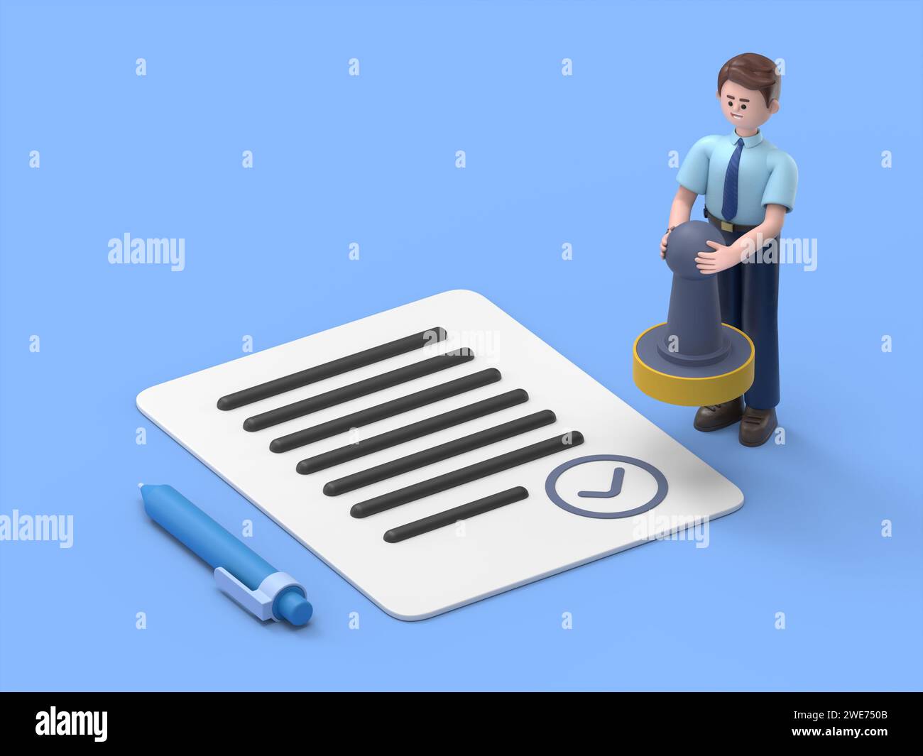 isometric 3D illustration on blue background, document approval,3D ...