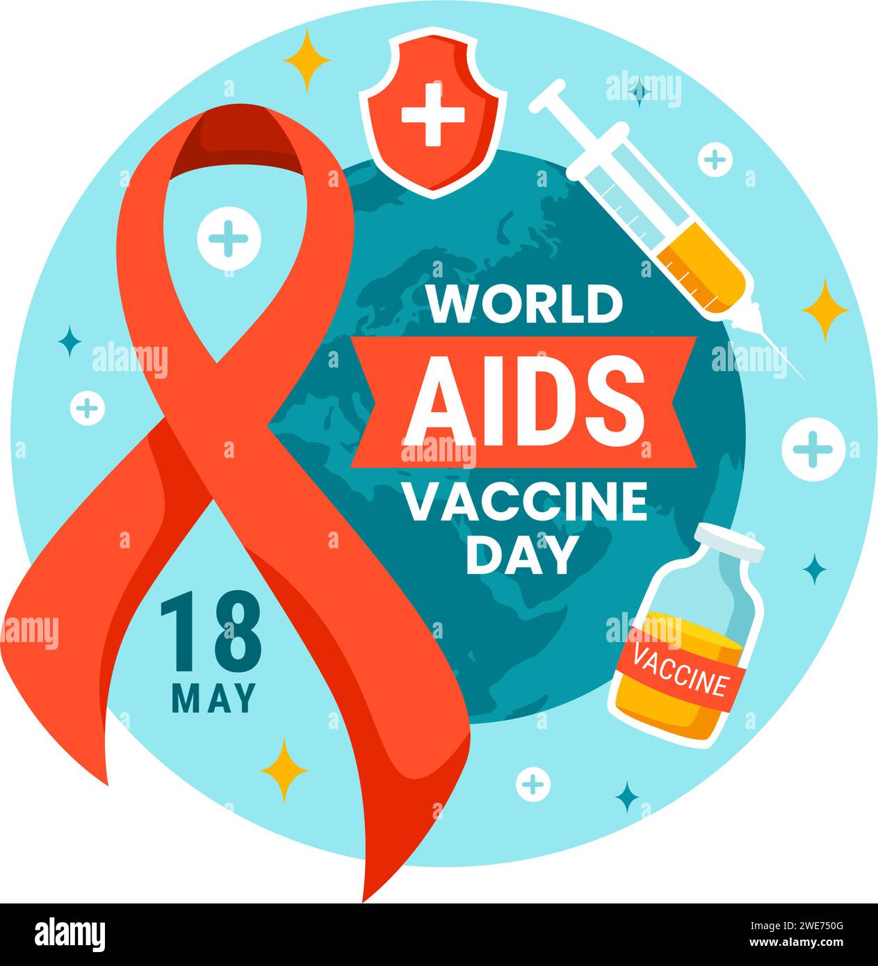 World Aids Vaccine Day Vector Illustration on 18 May with Injection to ...