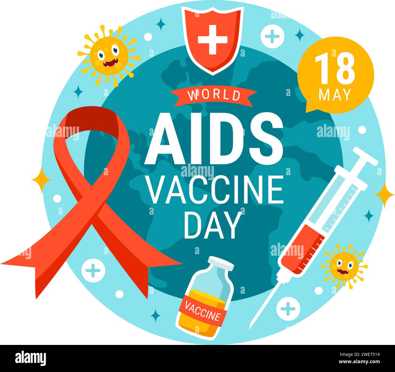 World Aids Vaccine Day Vector Illustration on 18 May with Injection to ...