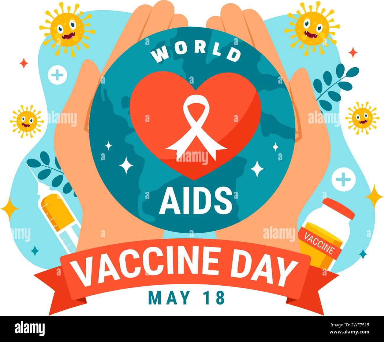World Aids Vaccine Day Vector Illustration on 18 May with Injection to ...