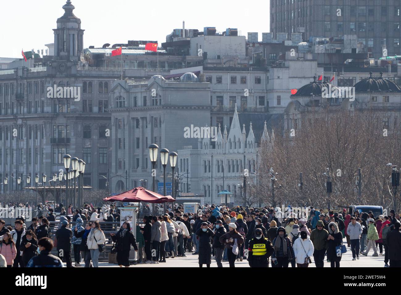 SHANGHAI, CHINA - JANUARY 23, 2024 - Tourists visit the Bund scenic ...