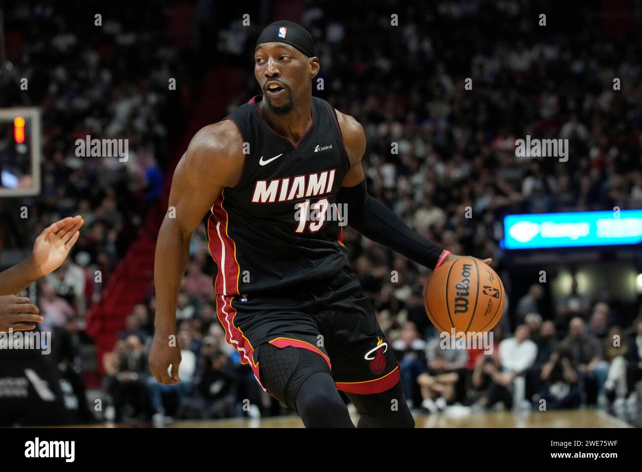 Miami Heat center Bam Adebayo (13) dribbles the ball during the second ...