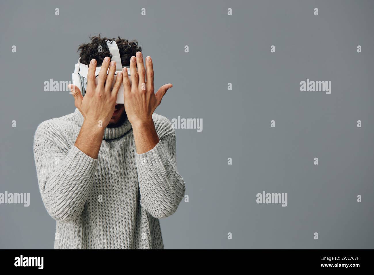 Woman sad studio portrait young hand person female face background ...
