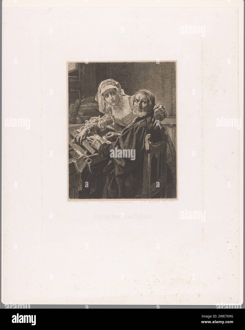 Old man and a woman read forbidden reading, Jean Baptiste Pierre ...