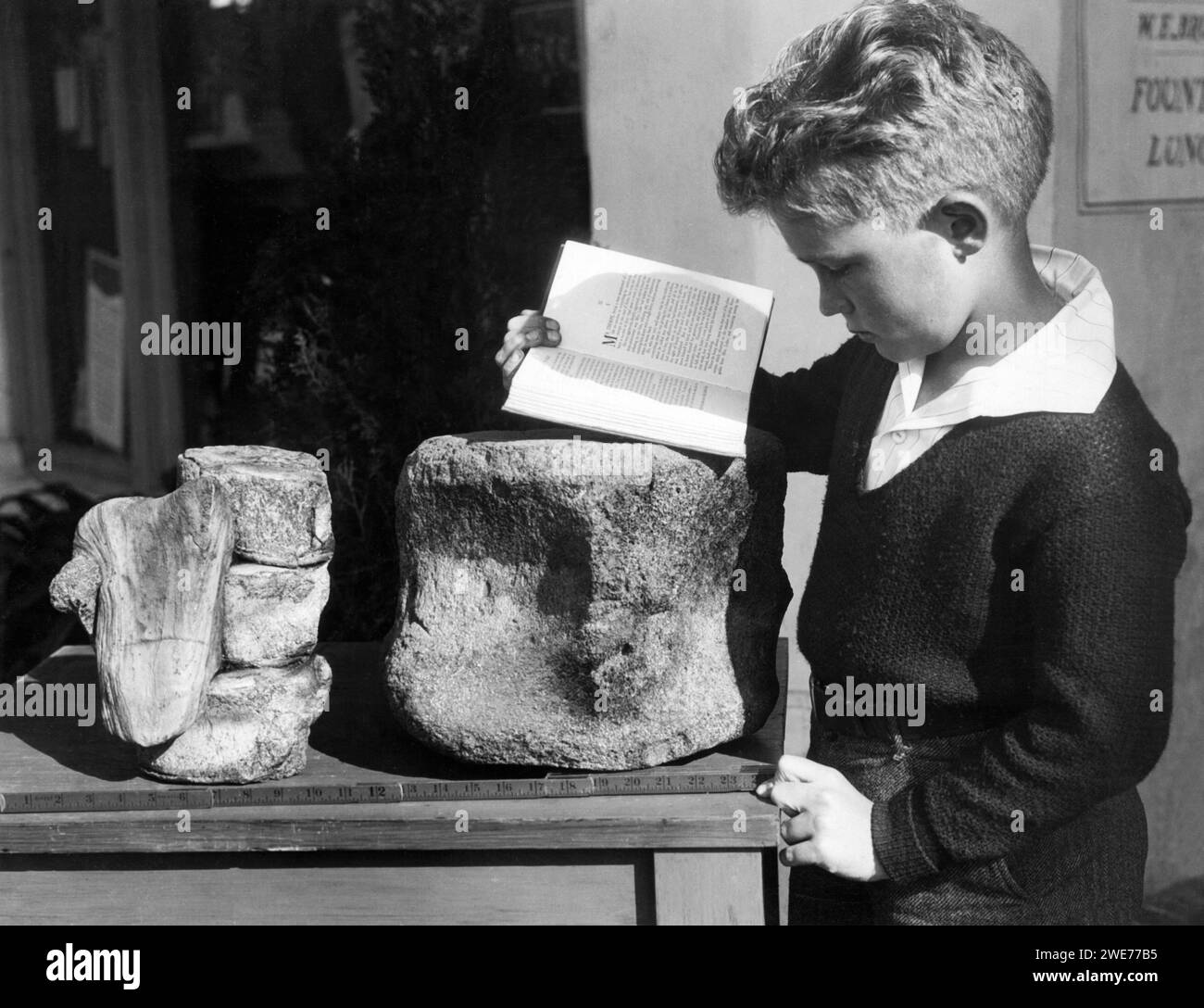 Young boy studies archaeology Stock Photo - Alamy