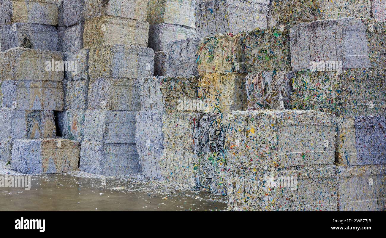 Bundles of waste paper at a recycling plant Stock Photo - Alamy