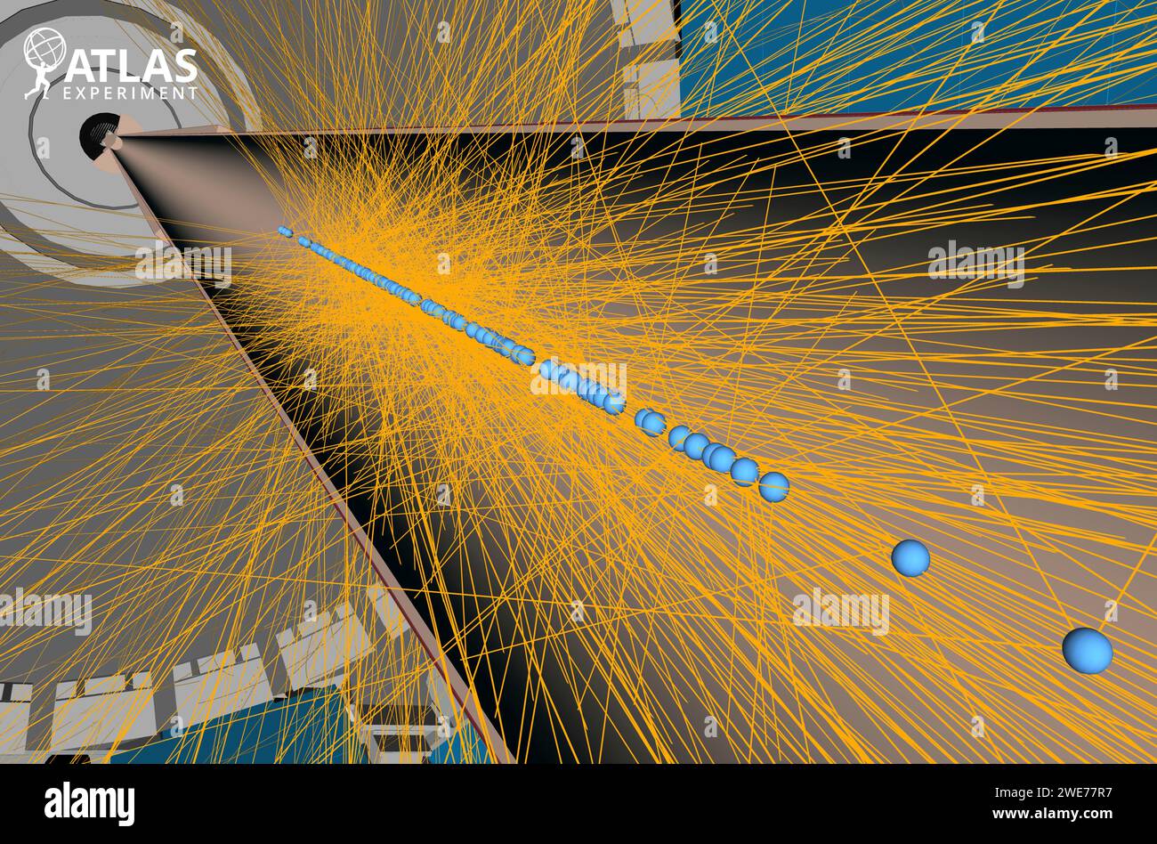 Simulation of top-antitop quark pair production, ATLAS detector Stock ...