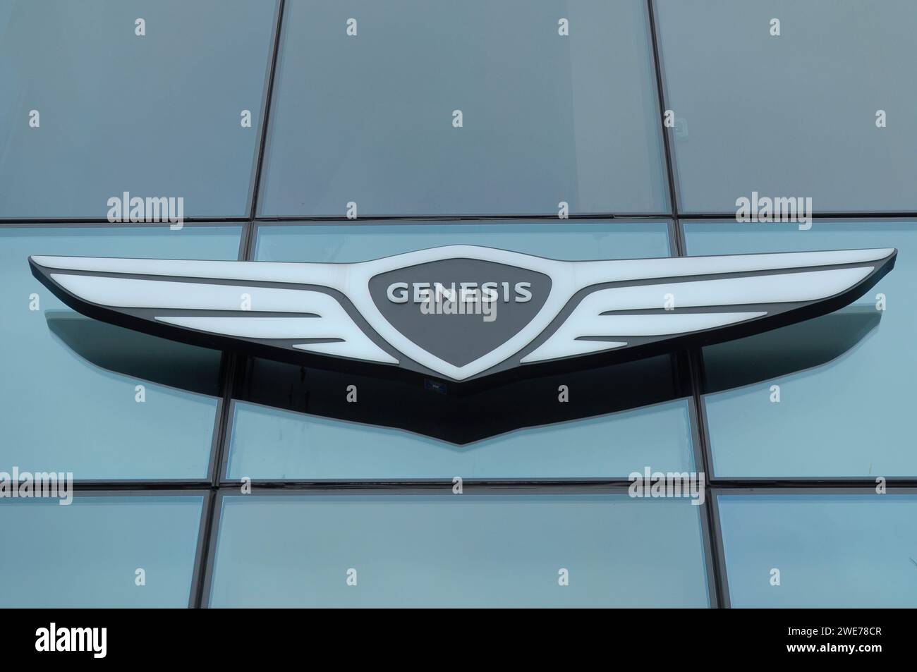 New York, United States. 23rd Jan, 2024. The Genesis logo is seen on ...