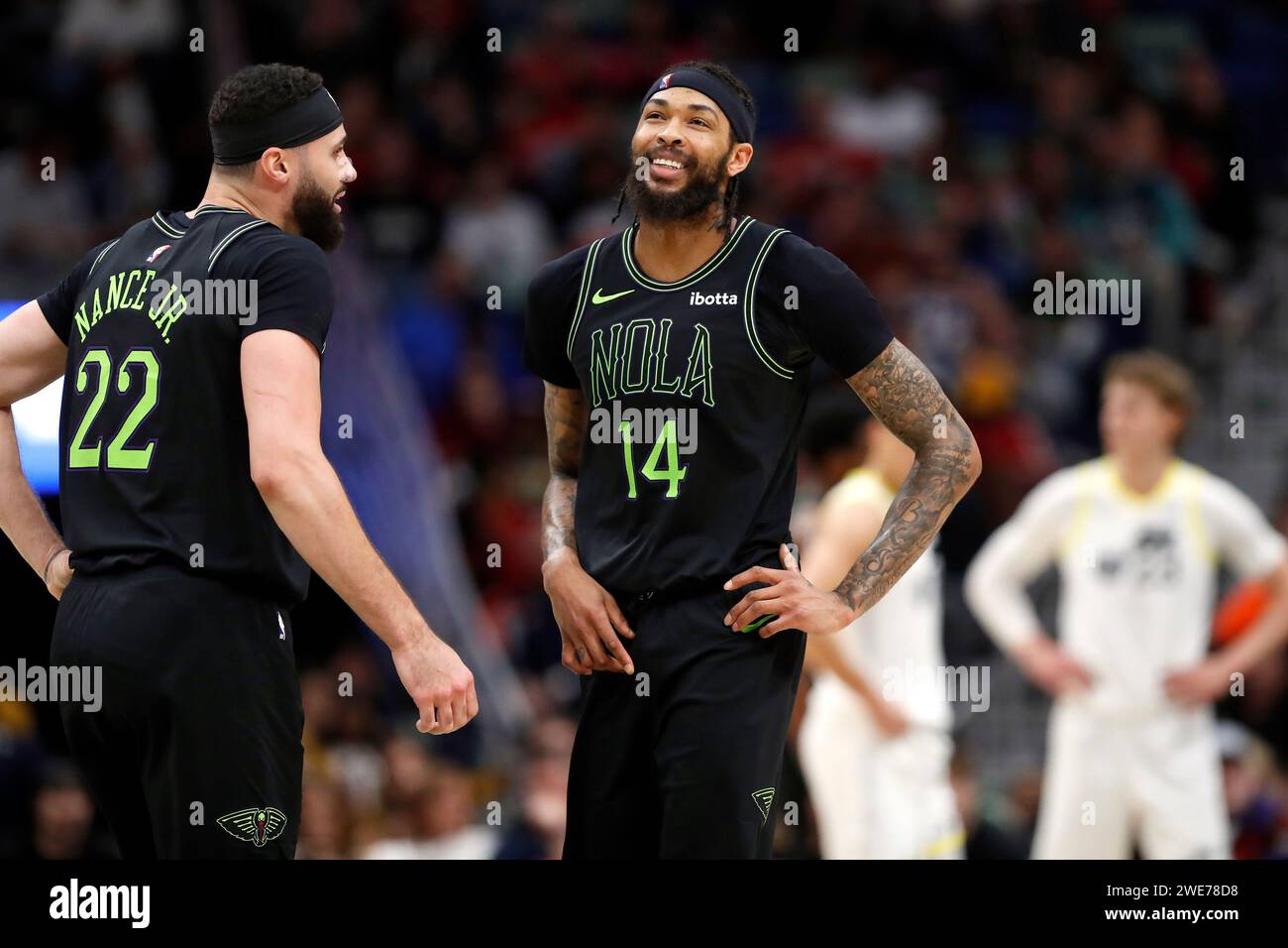 New Orleans Pelicans forward Brandon Ingram (14) and forward Larry ...