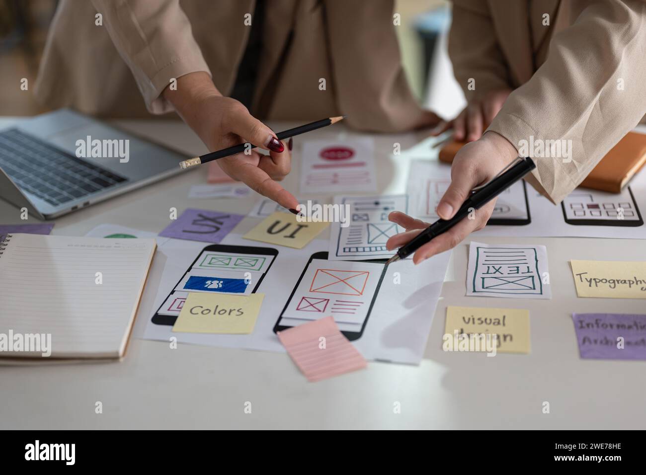 Close Up Hand Image Of A Creative Ux Ui Graphic Designer Team Is In The Meeting Brainstorming