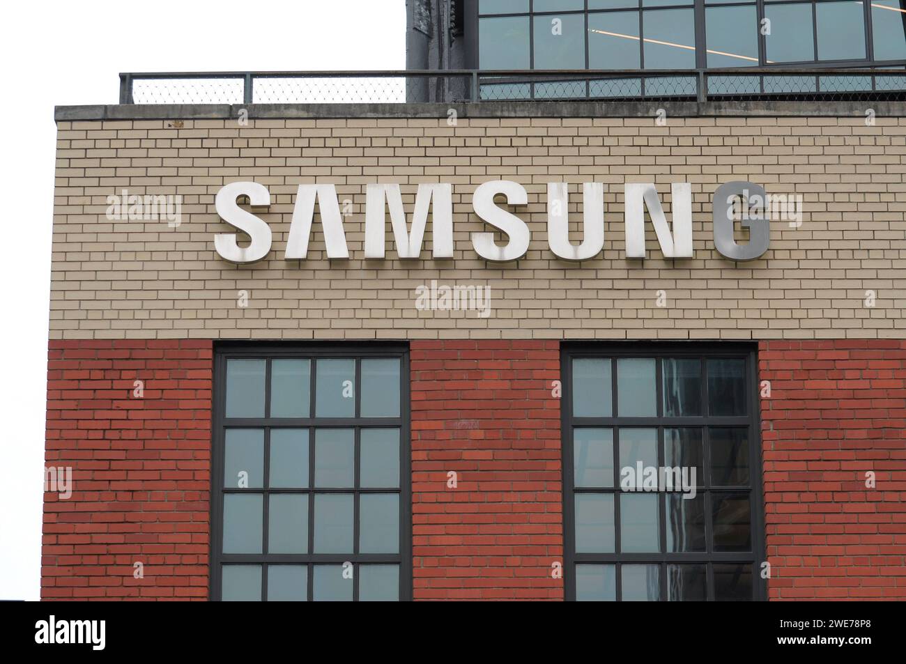 New York, United States. 23rd Jan, 2024. The Samsung logo is seen on ...