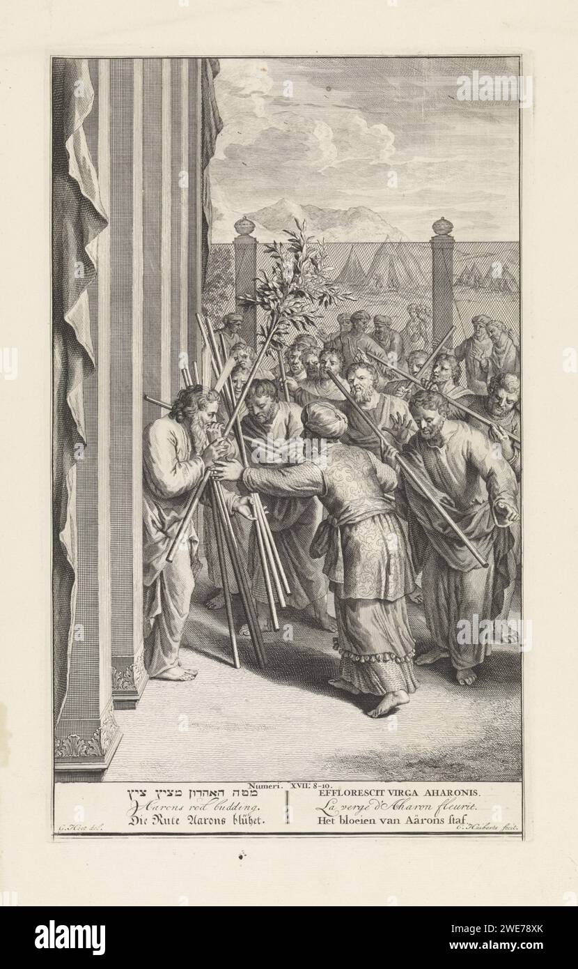 Mozes shows the flowering staff of Aaron on the Stamhoofden, Cornelis ...