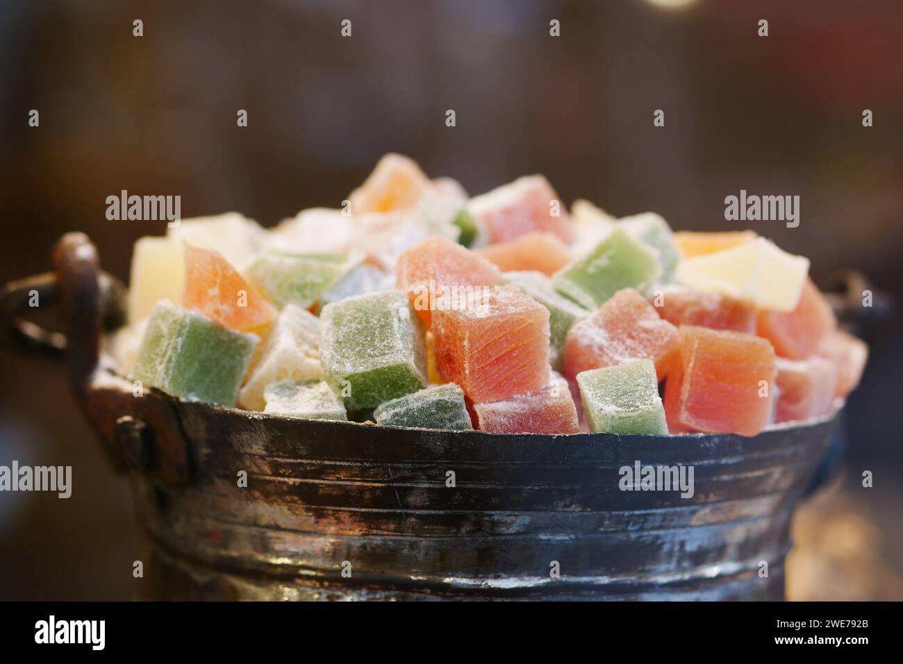 turkish delight or lokum of red, green, orange and yellow colors Stock ...