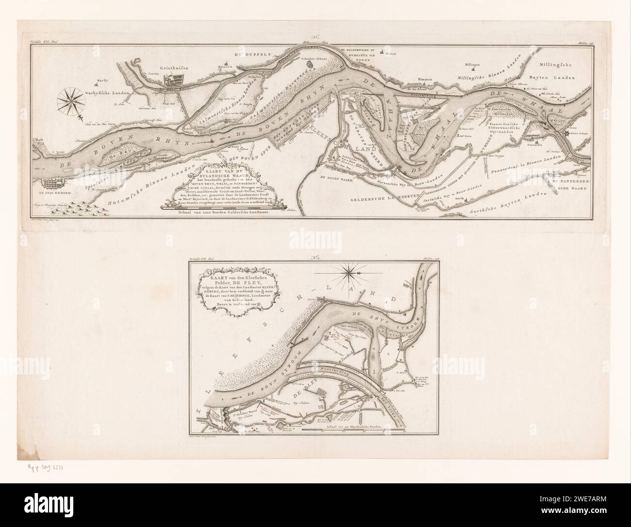 Two maps of the course of the Rhine in the Netherlands, Leonardus ...