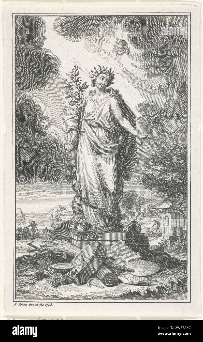 Peace with Caduceus and Olive branch, Simon Fokke, 1748 print On a ...