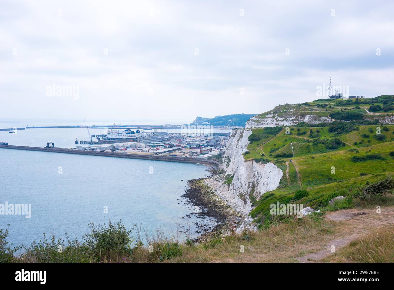 View of the harbour and town of Dover, ship in the bay, next to ...