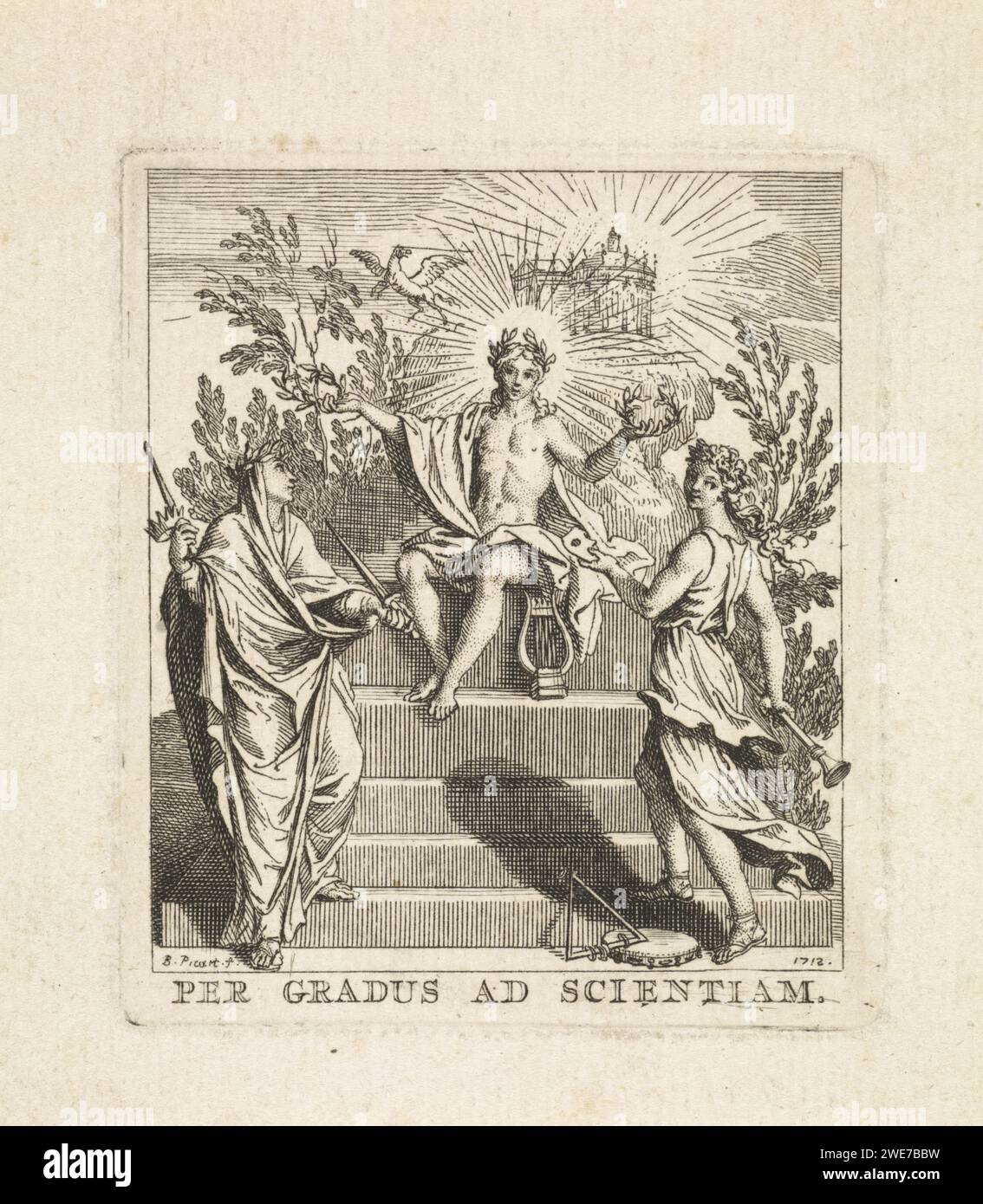Throne Apollo with Muzen, Bernard Picart, 1712 print Throne Apollo on ...