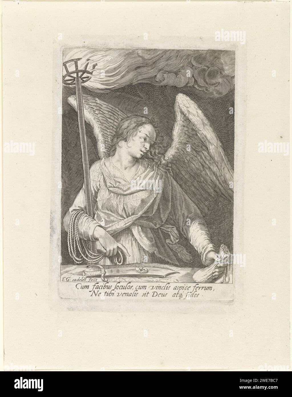 Engel with the sword of Peter, the money pouch of Judas and a torch ...